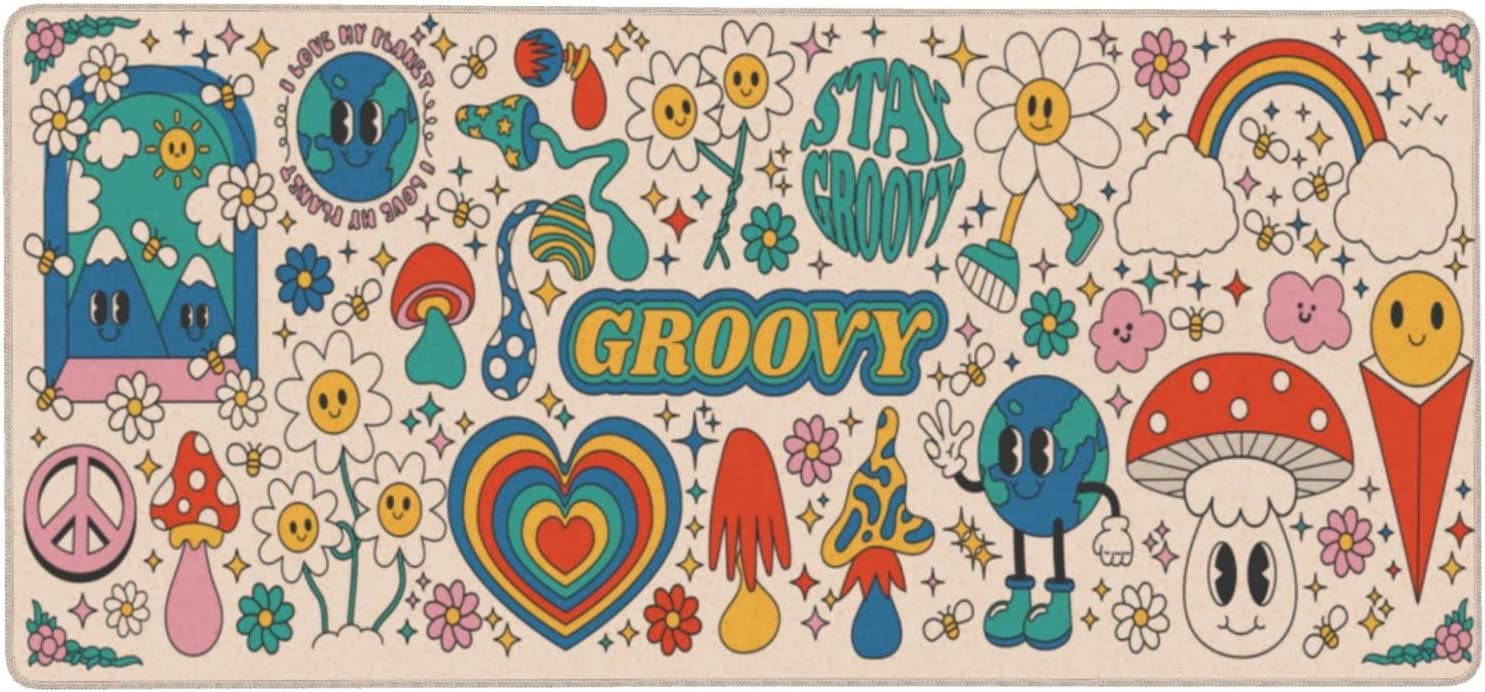 Vintage Groovy Hippie 70s Gaming Mouse Pad XL, Extended Stitched Edges ...