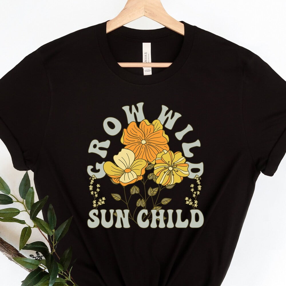 Vintage Grow Wild Sun Child Floral, Retro, Hippie, Boho, Groovy ...