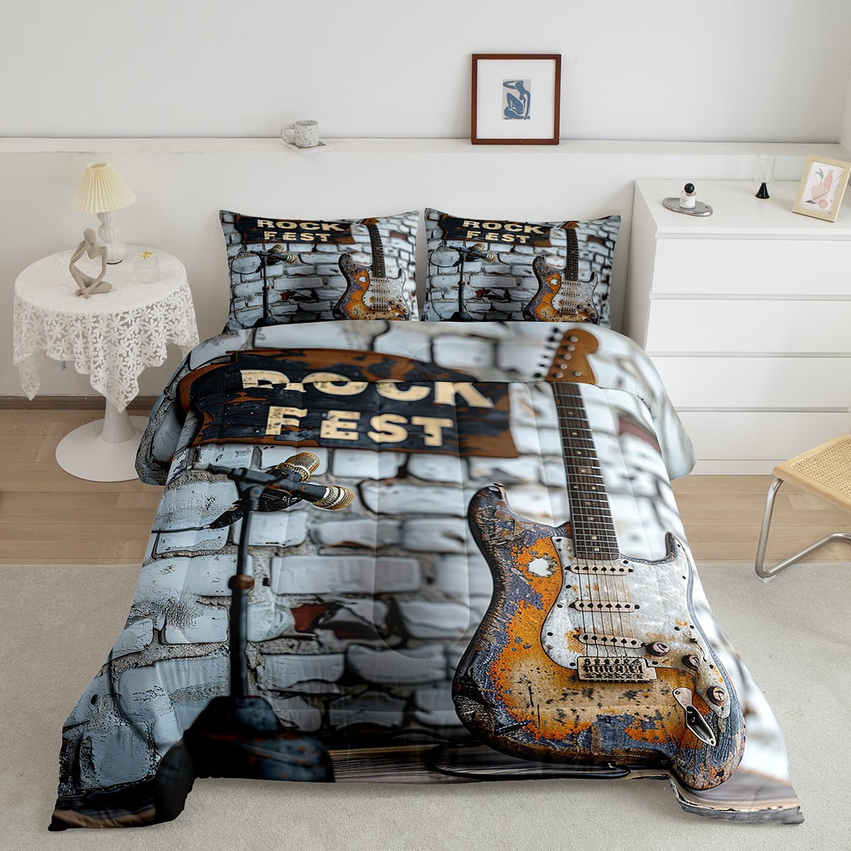 Vintage Guitar Comforter Set Twin Size,Country Musical Instrument ...