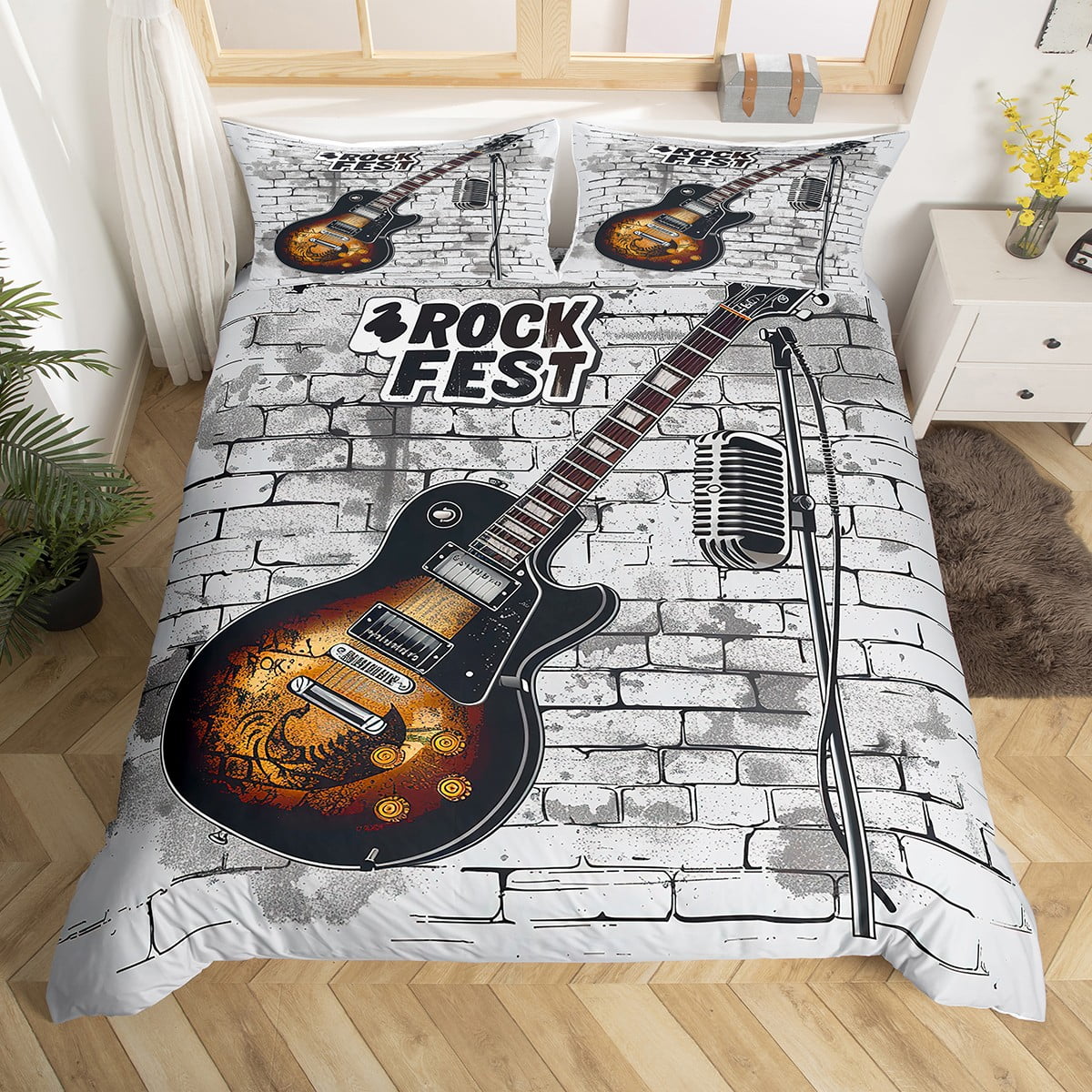 Vintage Guitar King Duvet Cover,Musical Instrument Bedding Sets Teens ...