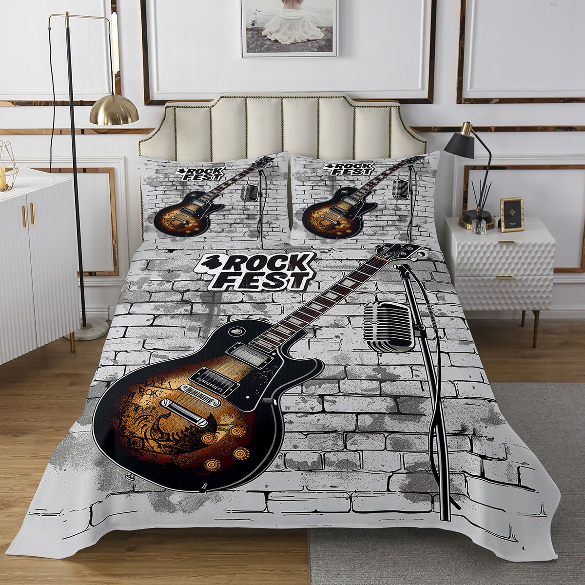 Vintage Guitar Twin Bedspread Set,Musical Instrument Bedding Sets Teens ...