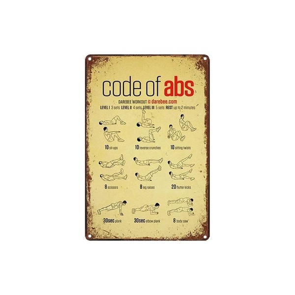 Vintage Gym Code of ABS Metal Tin Sign Retro Exercise Abdominal Muscles ...