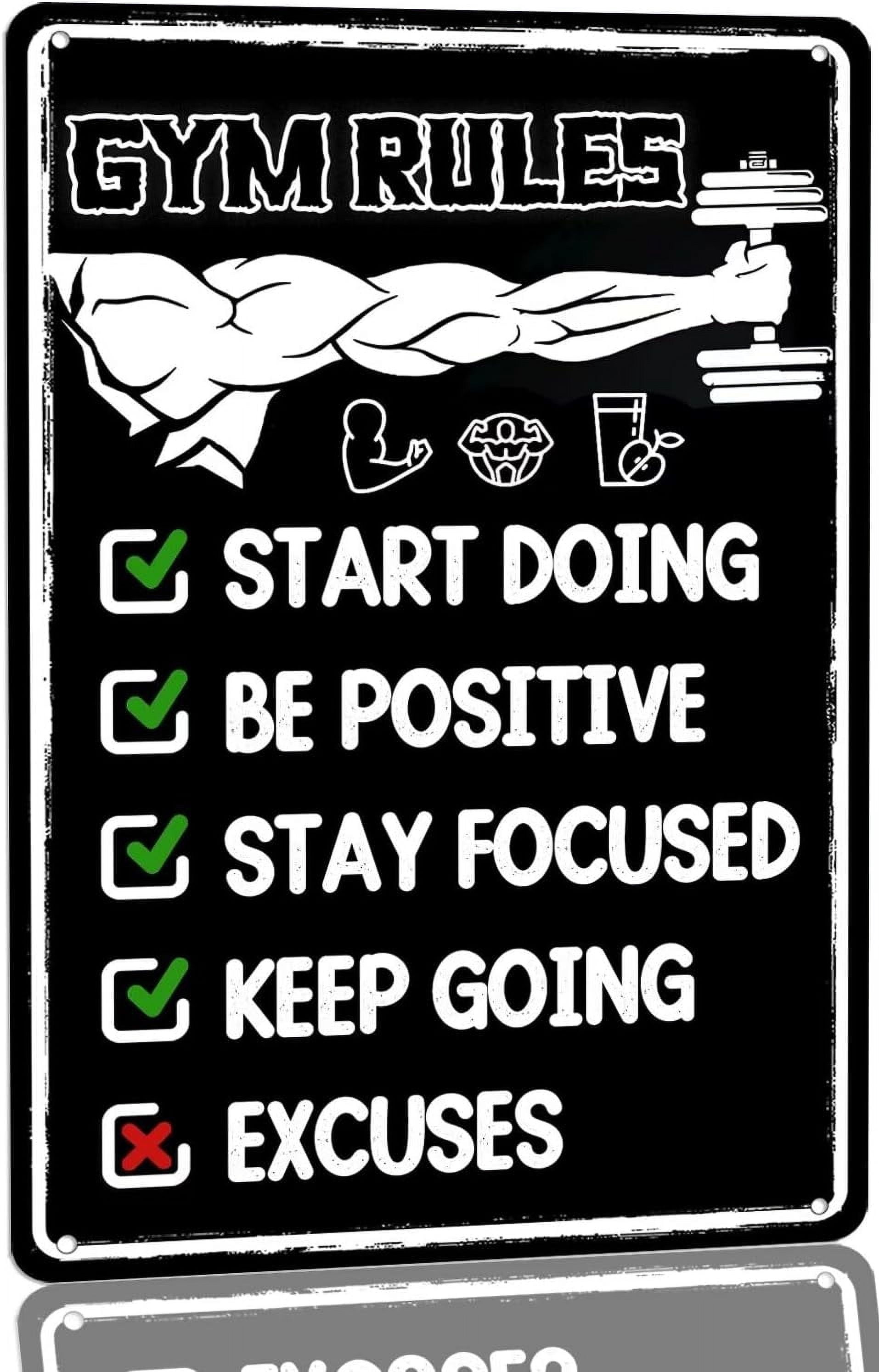 Vintage Gym Rules Metal Tin Sign Workout Motivational Quote Hanging ...