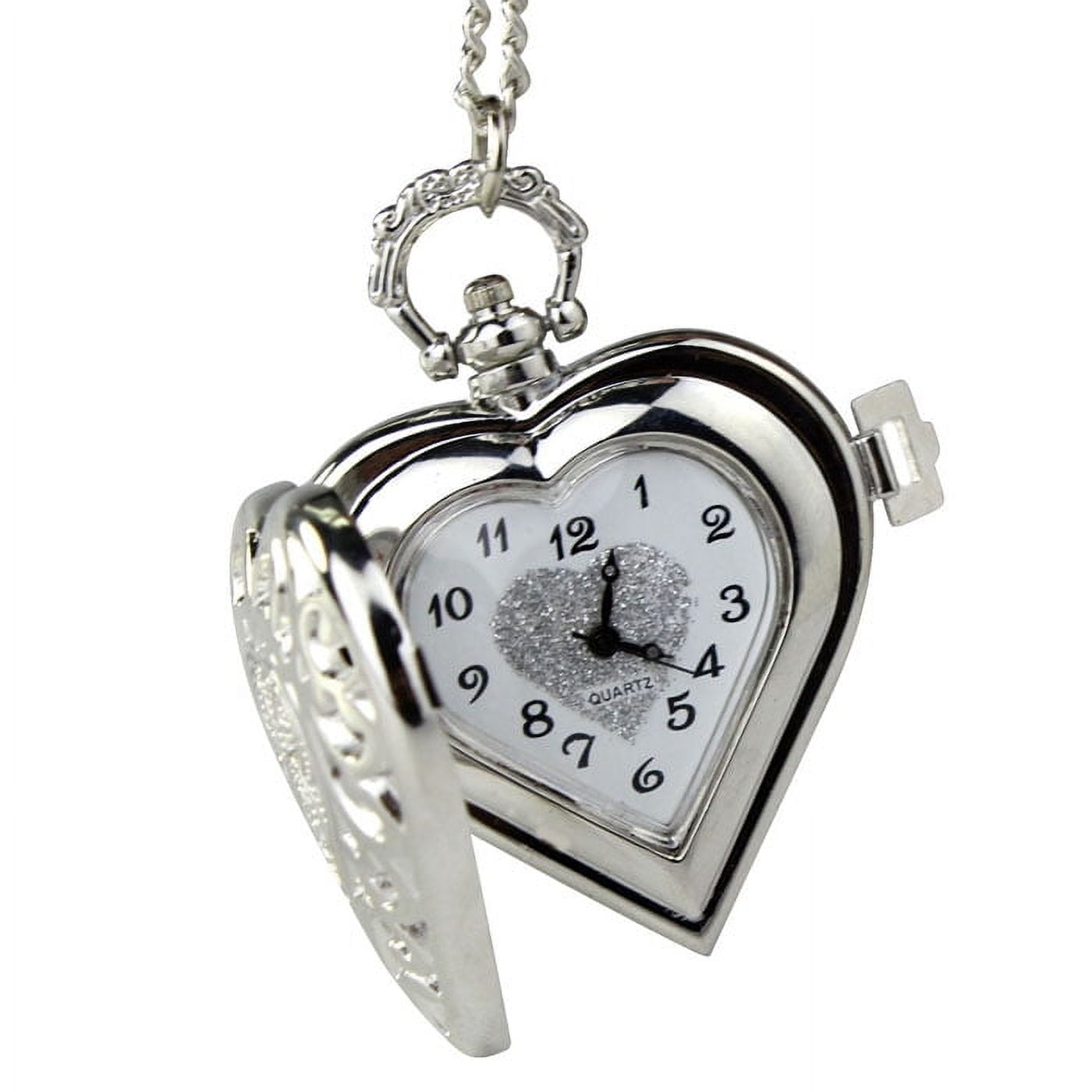 Vintage HEART Locket Style Pendant Pocket Watch Necklace Steel Watch ...