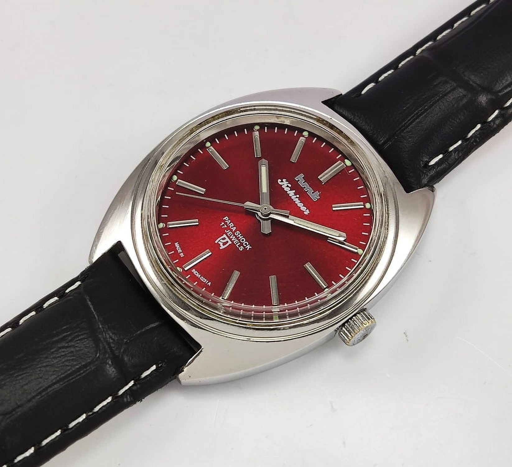 Vintage HMT Kohinoor Para Shock 17 Jewels Hand Winding Maroon Red Dial ...