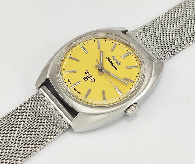 Vintage HMT Kohinoor Para Shock 17 Jewels Hand Winding Yellow Dial With ...