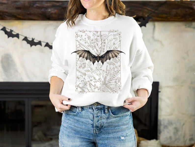 Vintage Halloween Bat Sweatshirt, Gothic Bats Sweater, Y2K Inspired ...