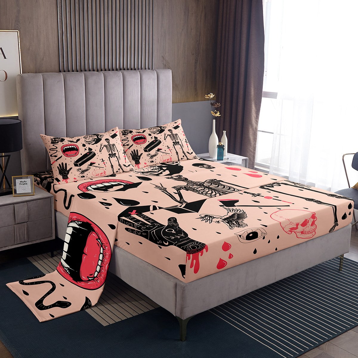 Vintage Halloween Bed Sheets Set Queen, Gothic Art Sheet Set For Teens ...