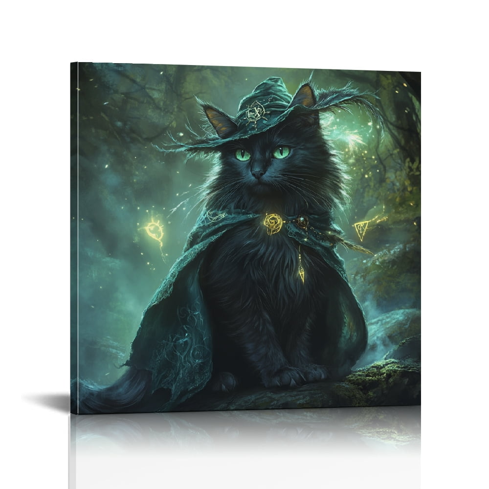 Vintage Halloween Black Cat and Pumpkin Canvas Wall Art Painting,Gothic ...