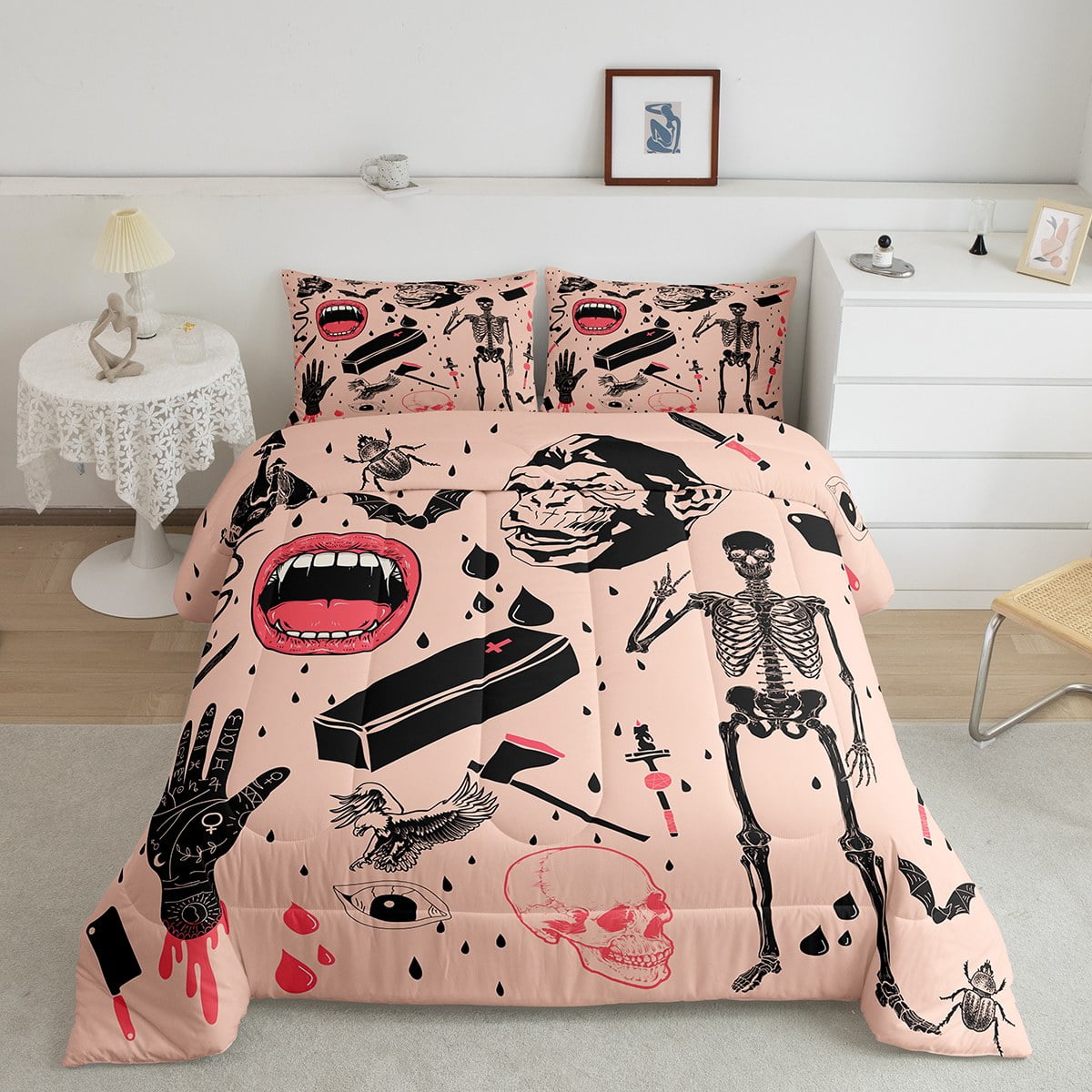 Vintage Halloween Comforter Set Twin, Gothic Art Bedding For Teens Kids ...