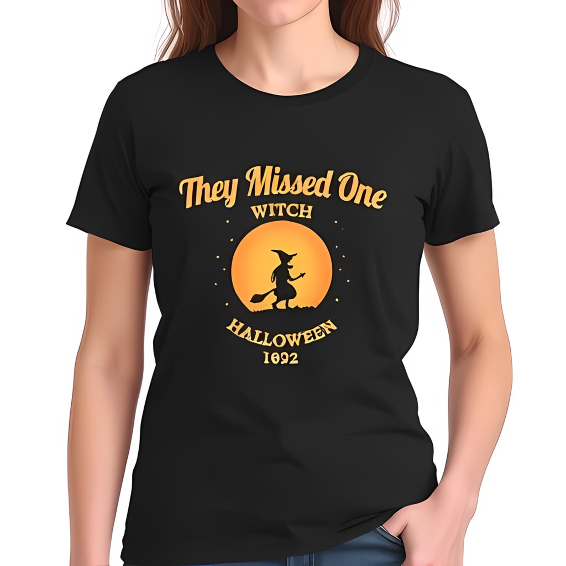 Vintage Halloween Cotton Short Sleeve T-Shirt - " They Missed One Witch ...