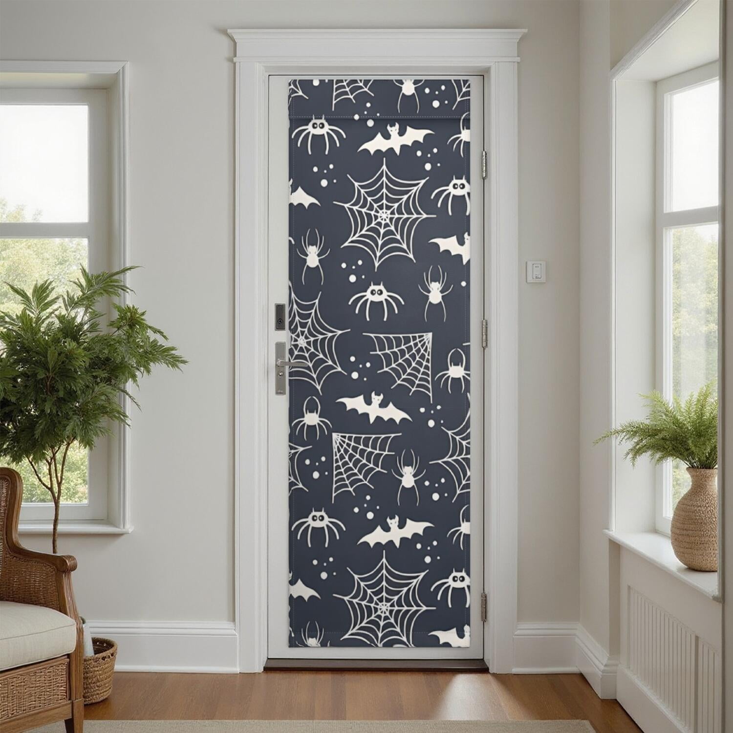 Vintage Halloween Door Curtain with Skeleton Skull Spider Cobweb Print ...