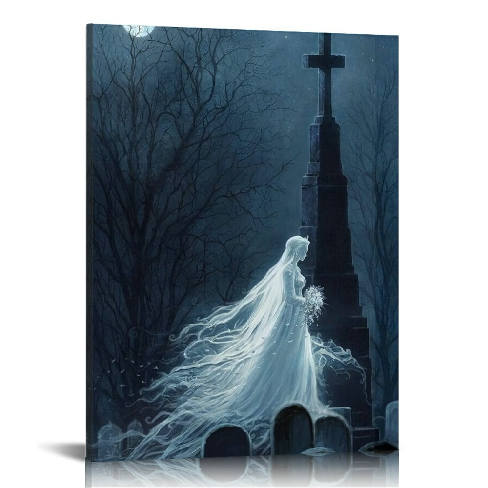 Vintage Halloween Ghost Bride Cemetery Canvas Wall Art Painting ，Gothic ...