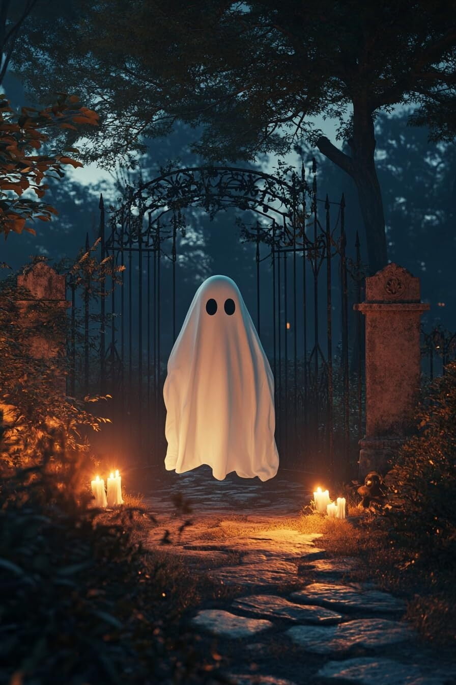 Vintage Halloween Ghost Poster Canvas, Spooky Night Scene Wall Art ...