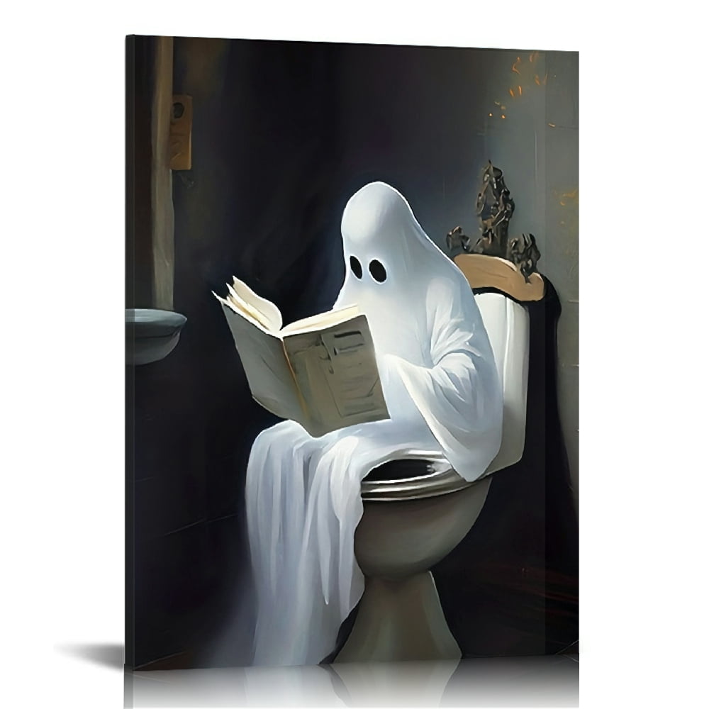 Vintage Halloween Ghosts on the Toilet Canvas Wall Art Painting ，Gothic ...