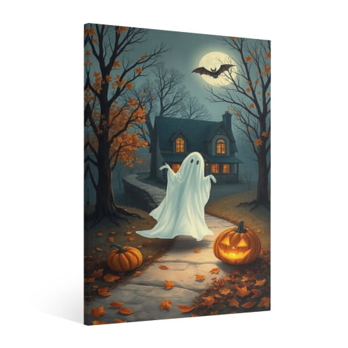Vintage Halloween Ghosts, bats, and pumpkins Canvas Wall Art Painting ...