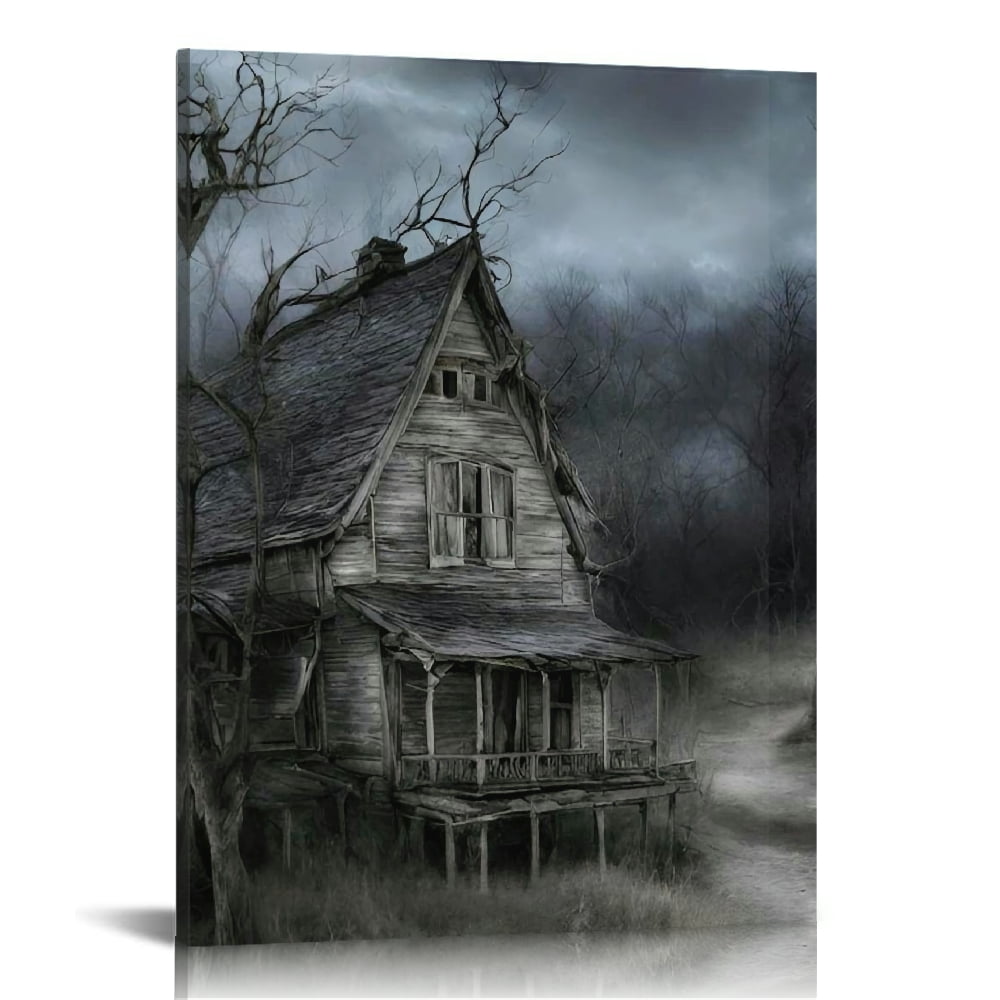 Vintage Halloween Haunted House Canvas Wall Art Painting,Gothic Print ...