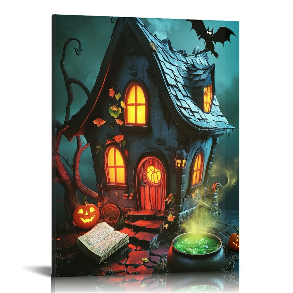 Vintage Halloween Haunted House Canvas Wall Art Painting ，Gothic Print ...