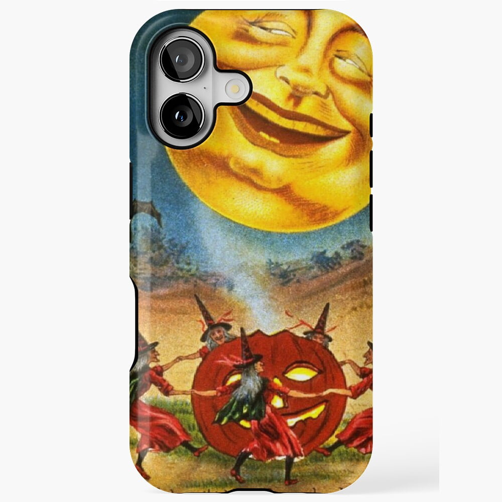 Vintage Halloween Laughing Moon Illustration Case iPhone 17 15 14 13 12 ...