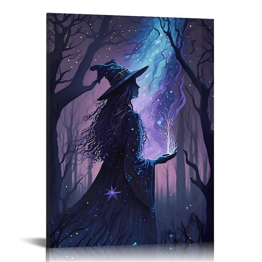 Vintage Halloween The Magic Witch in the Forest Canvas Wall Art ...