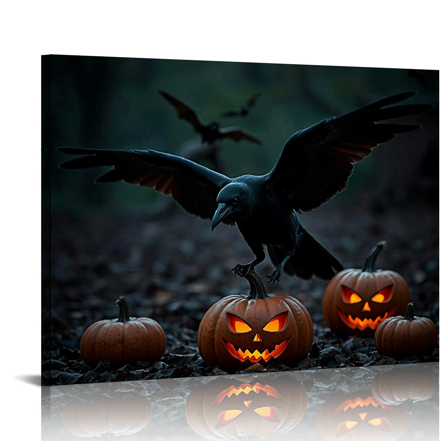 Vintage Halloween Pumpkin Lantern and Crow Canvas Wall Art Painting ...