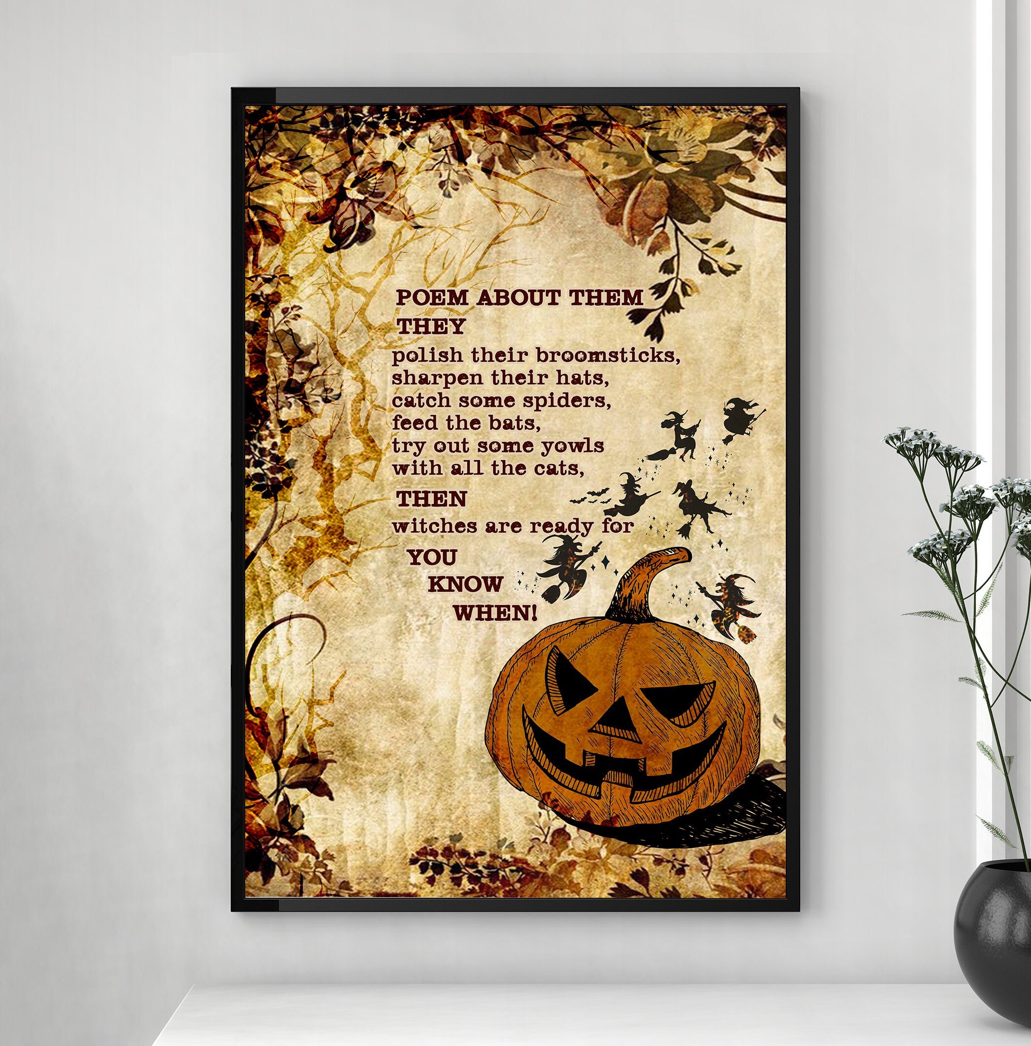 Vintage Halloween Pumpkin Poster, Witch Poem Poster, Witches Gifts ...