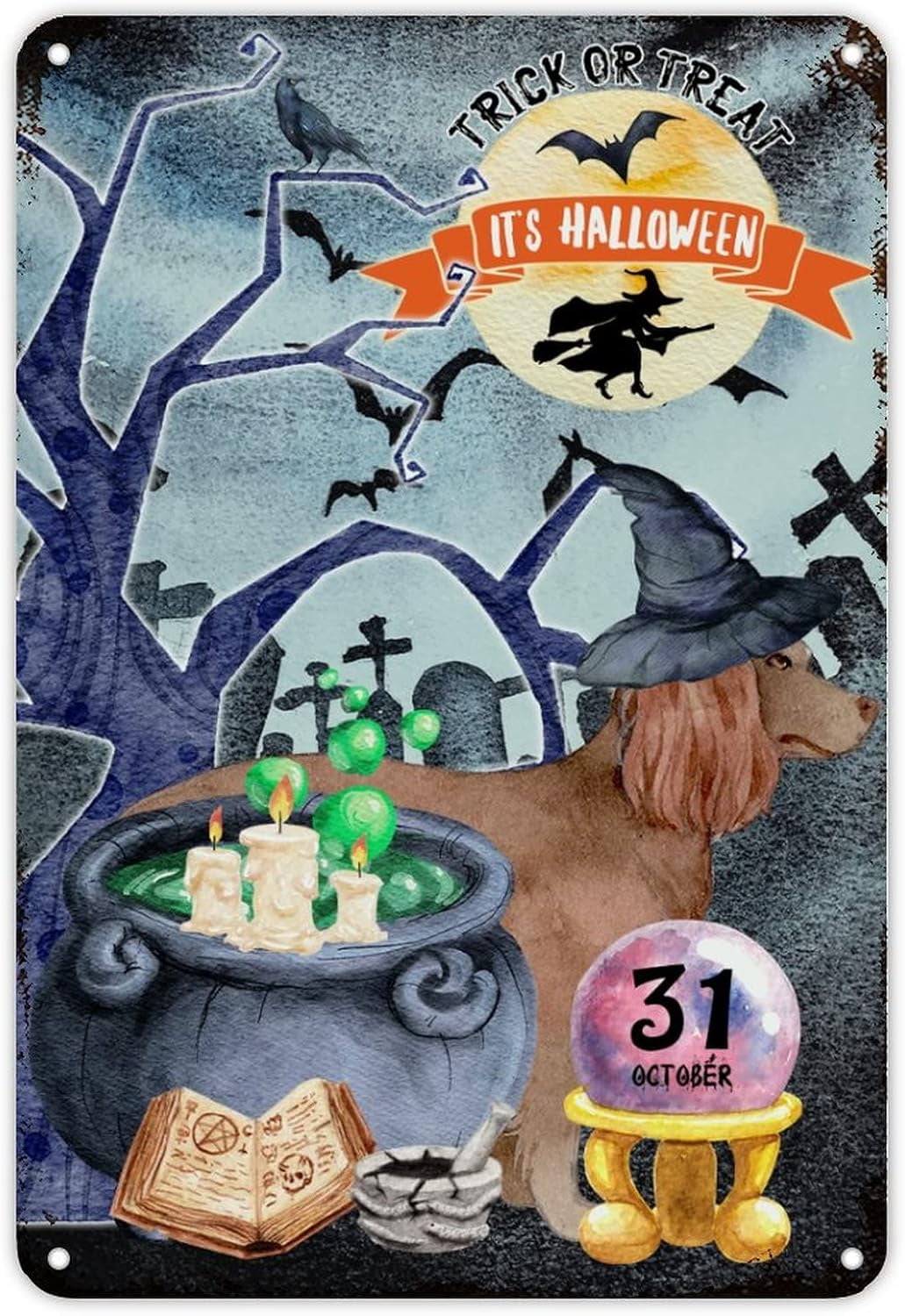 Vintage Halloween Signs Chihuahua Dog Metal Tin Sign Halloween Pumpkin ...