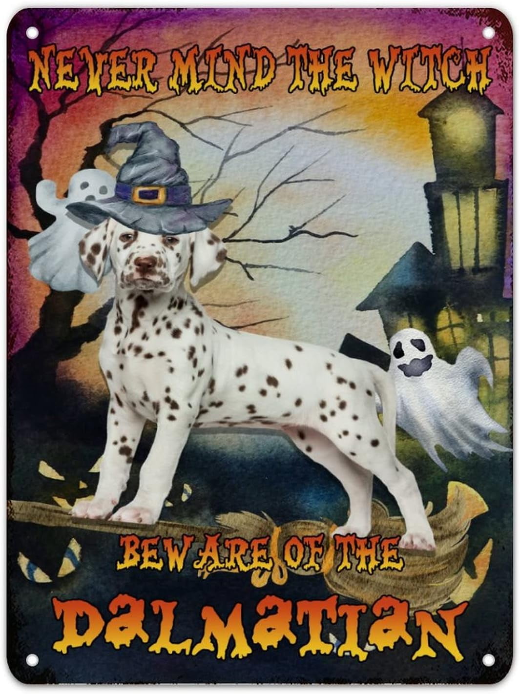 Vintage Halloween Signs Dalmatians Dog Metal Tin Sign Halloween Witch ...