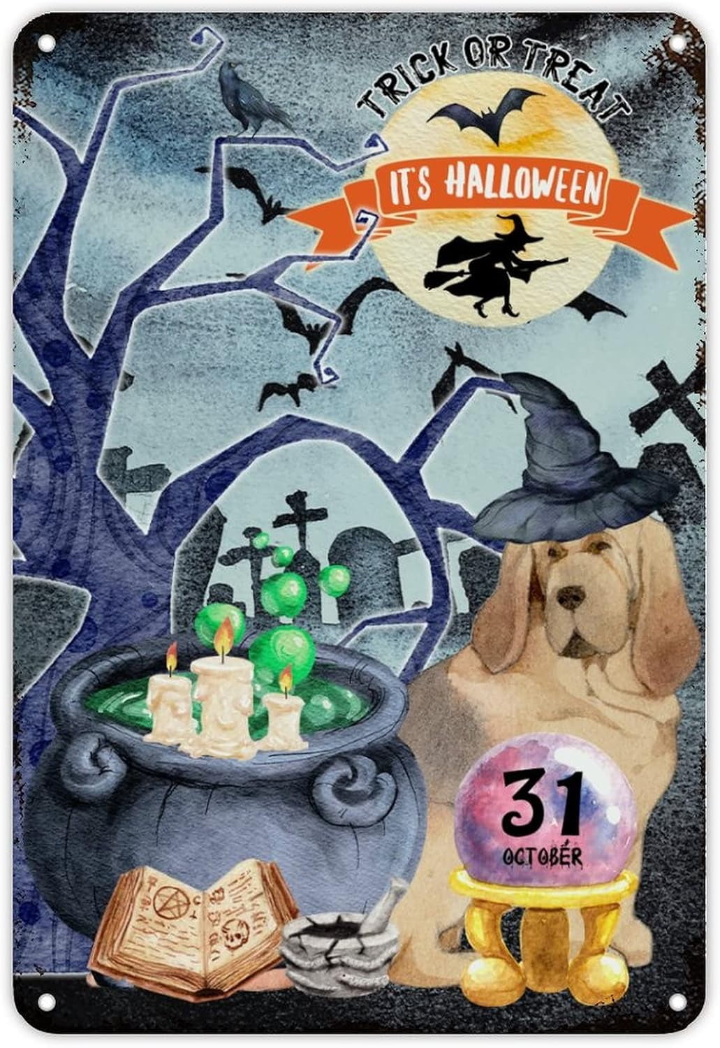 Vintage Halloween Signs Siberian Husky Dog Sign Halloween Black Cat ...