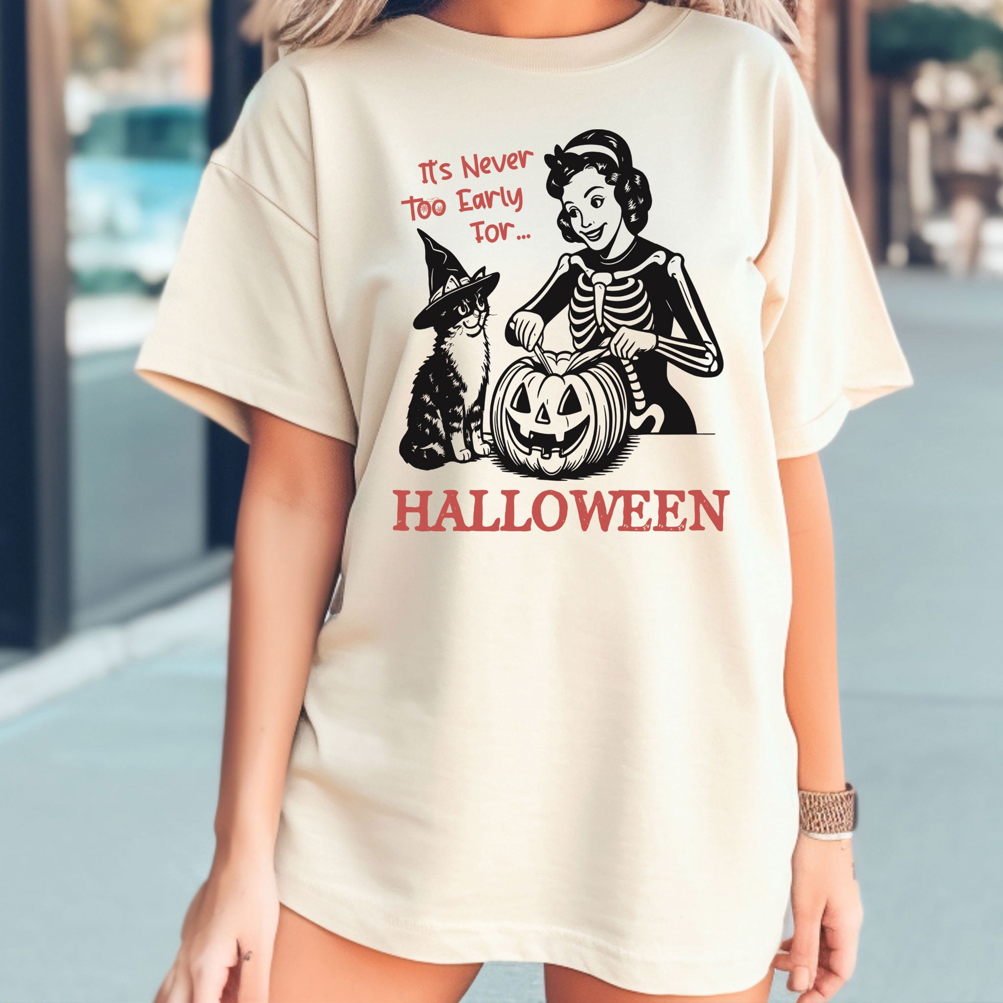 Vintage Halloween T-Shirt – “It’s Never Too Early for Halloween” Black ...