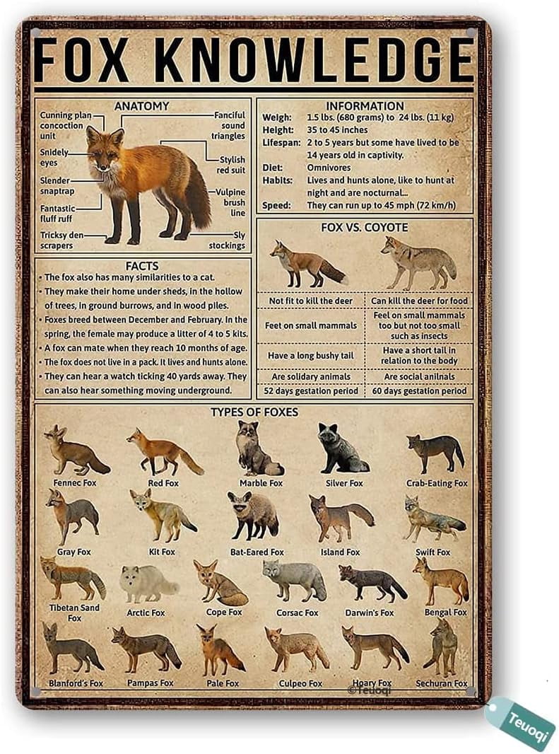 Vintage Halloween Tin Sign Fox Knowledge Wall Art Decor Decoration Pub ...