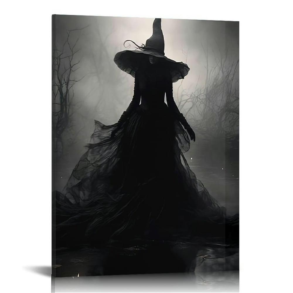 Vintage Halloween Witch Canvas Wall Art Painting ，Gothic Print Pictures for Home Wall Decor ...