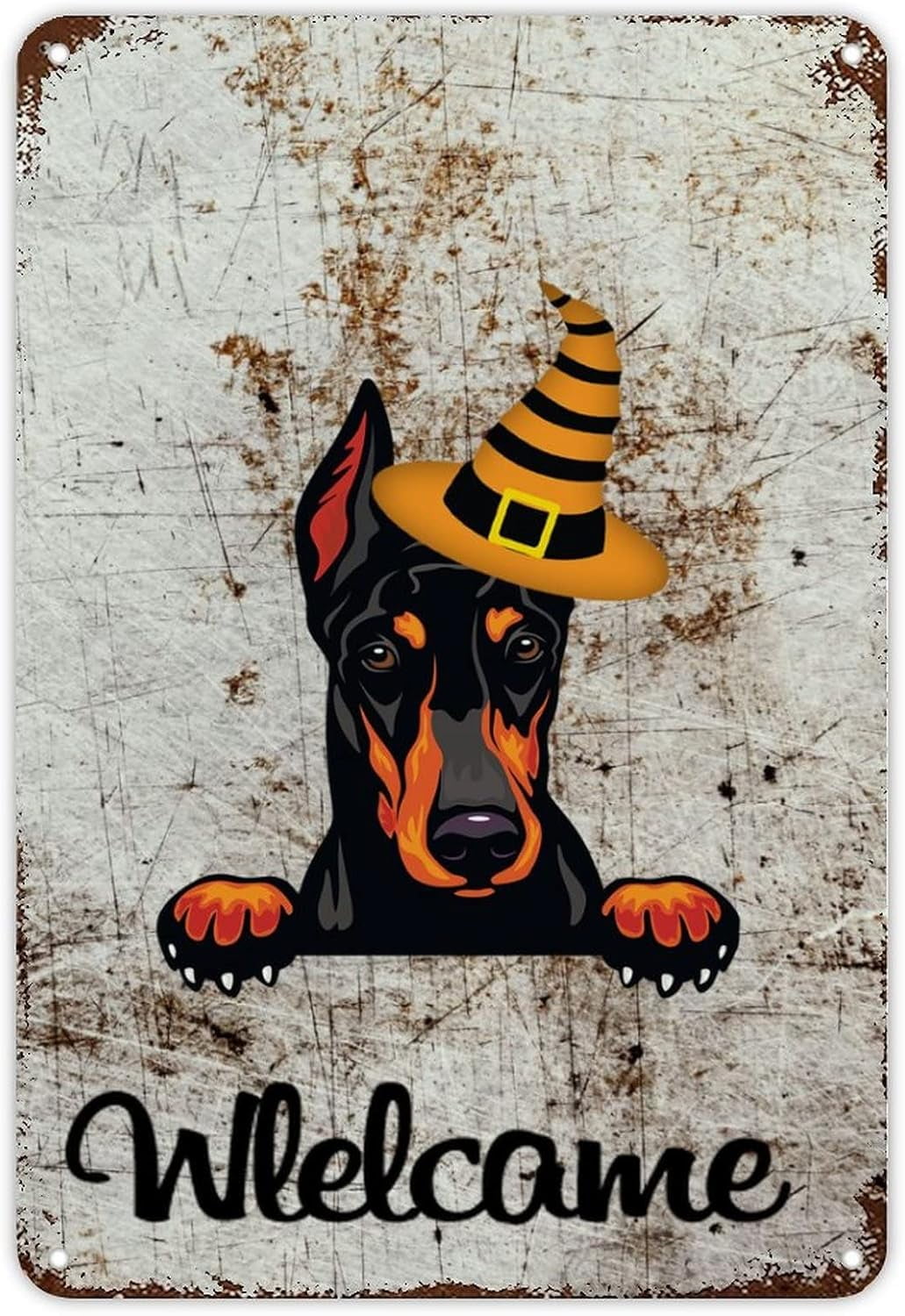 Vintage Halloween Witch French Bulldog Metal Sign Halloween Welcome ...