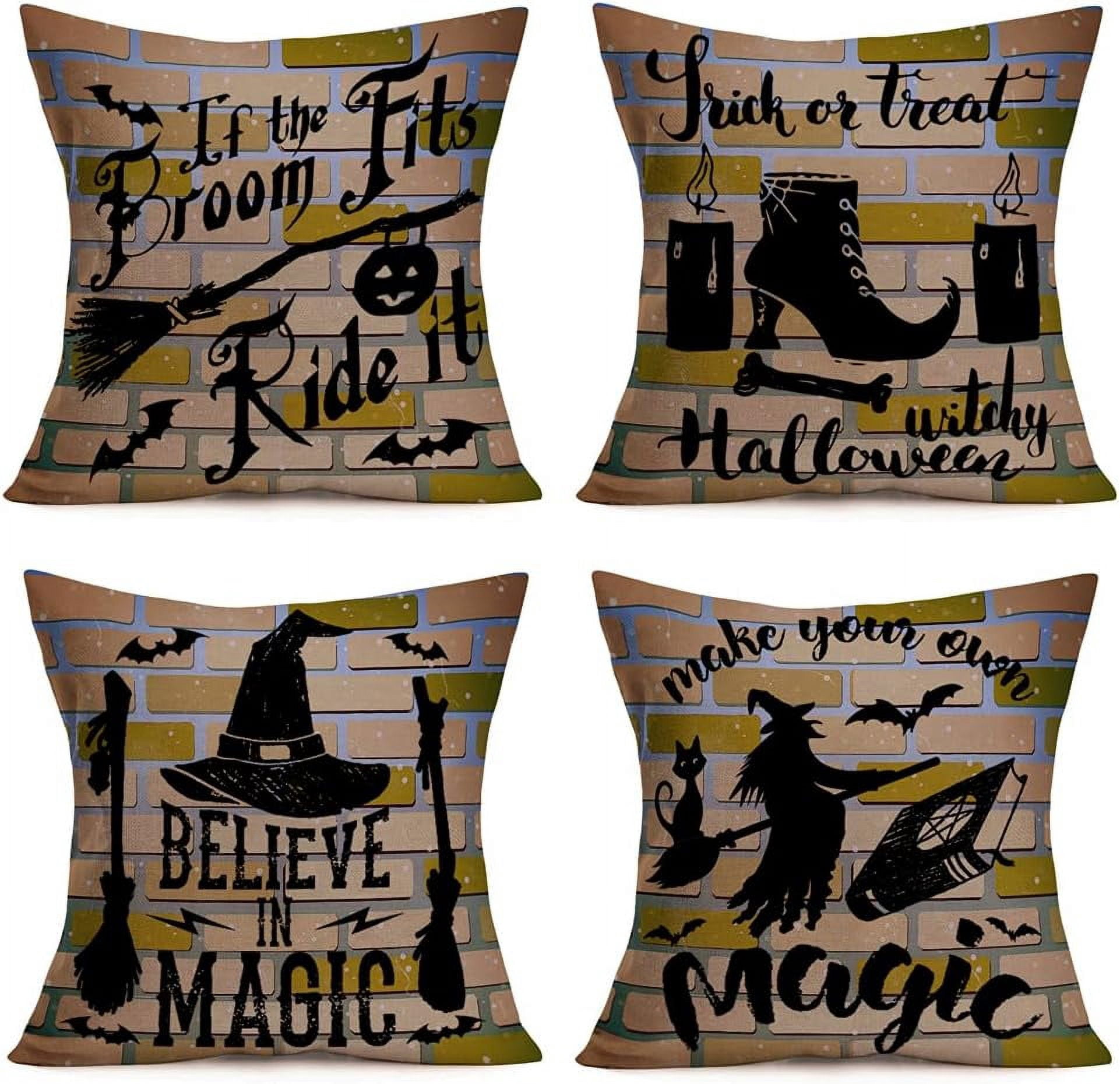 Vintage Halloween Witch Pillow Covers Pumpkin Trick or Treat Cat Bat ...
