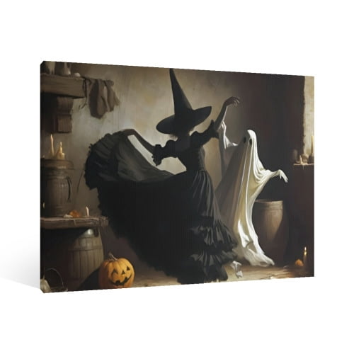 Vintage Halloween Witches and Ghosts Canvas Wall Art Painting, Gothic ...