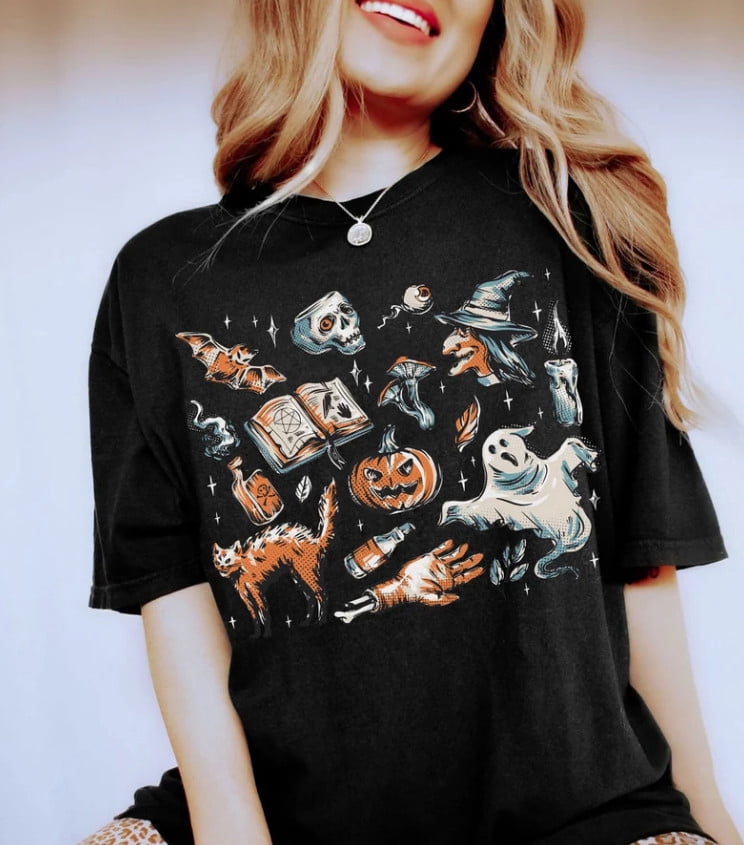 Vintage Halloween doodles t-shirt, Halloween things shirt, cute ...