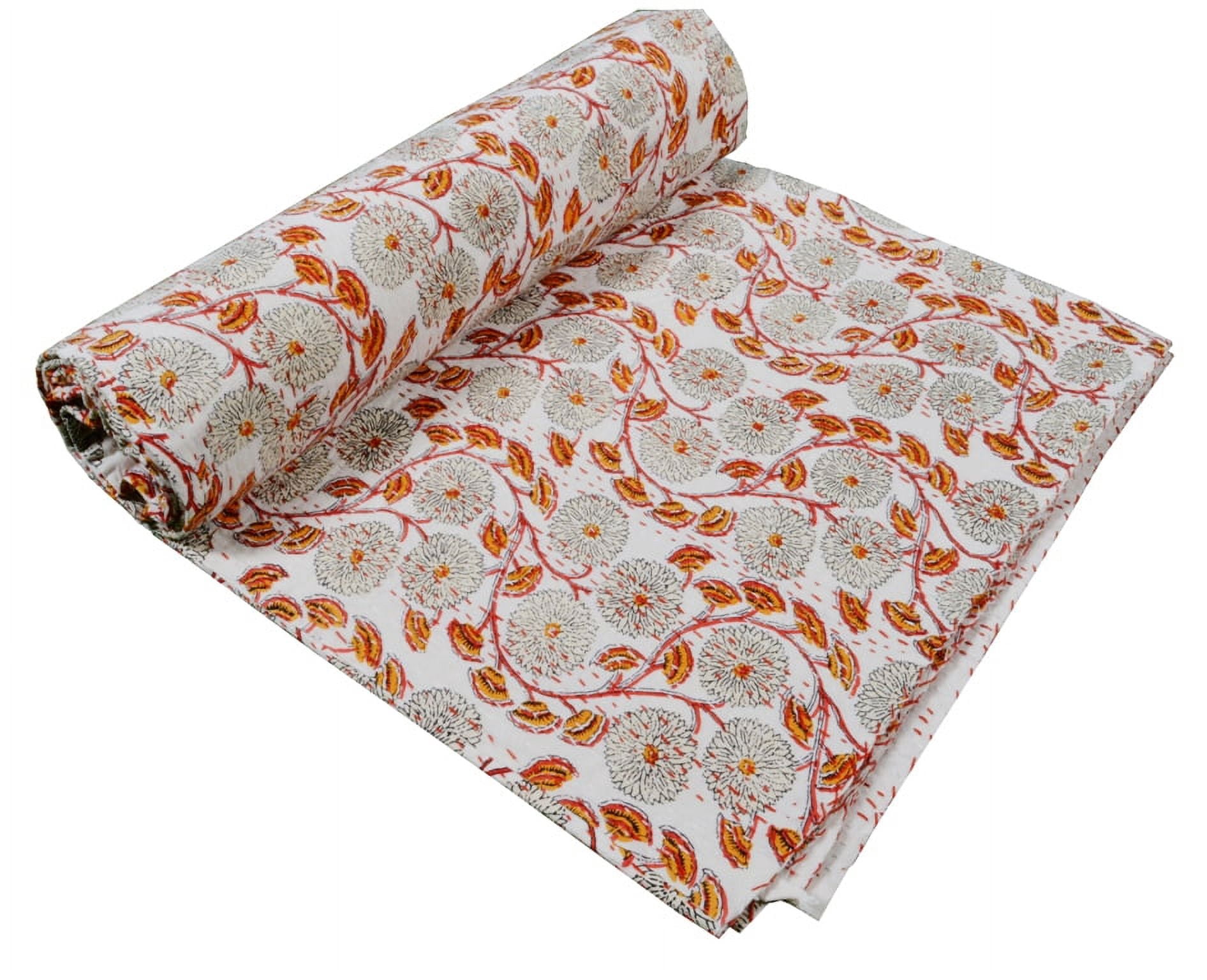 Vintage Hand Block Print Quilt Queen Kantha Quilt Bedspread Pure Cotton ...