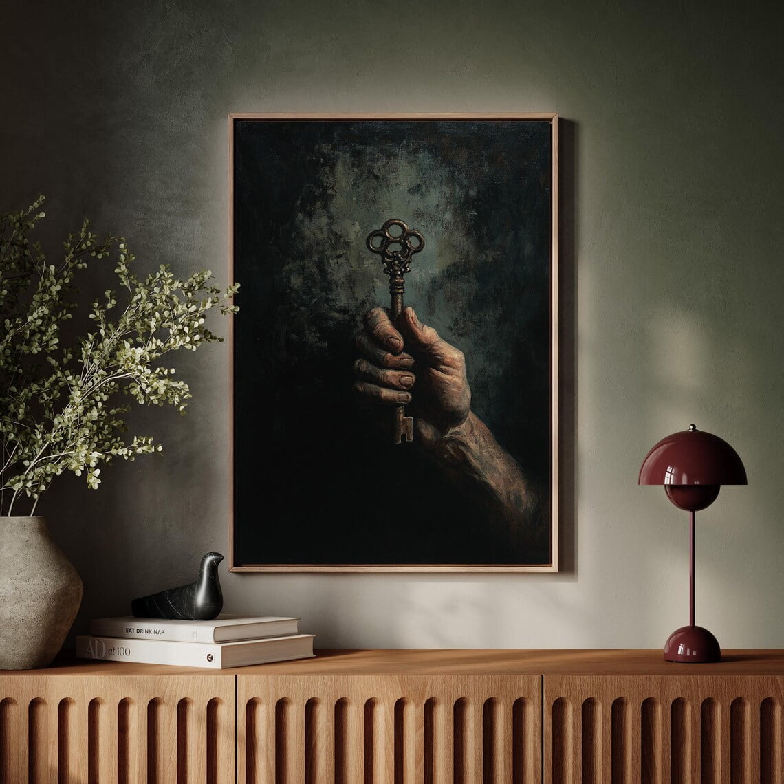 Vintage Hand Holding Skeleton Key Art - Dark Gothic Artwork With Antique Key Design - Mysterious ...