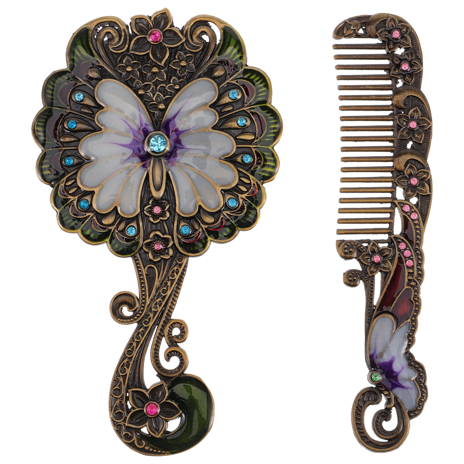 Vintage Handheld Mirror, Mirror Comb Set Metal Handheld Makeup Portable ...