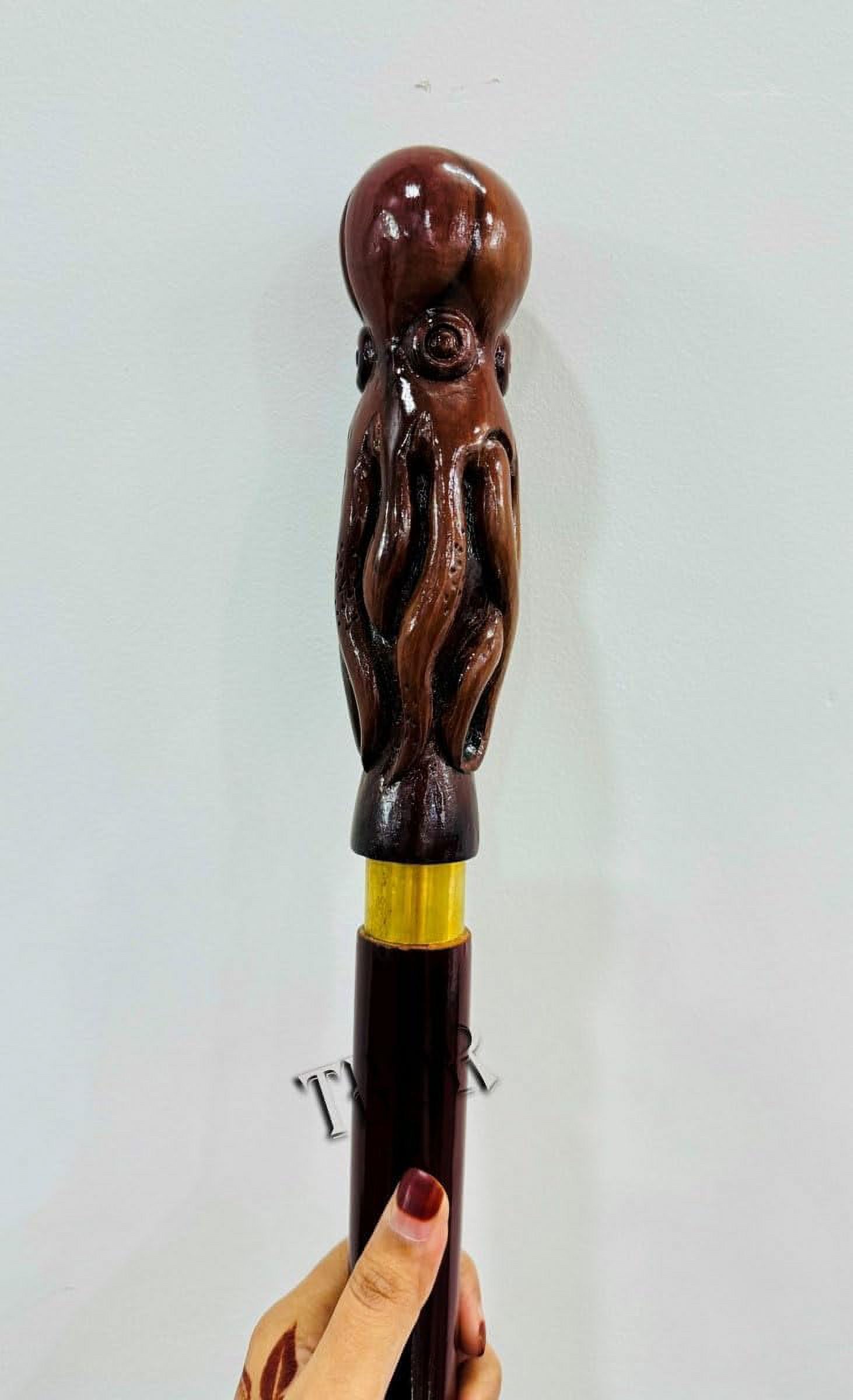 Vintage Handmade Octopus Head Brown Wooden Walking-Stick Hand Carved ...