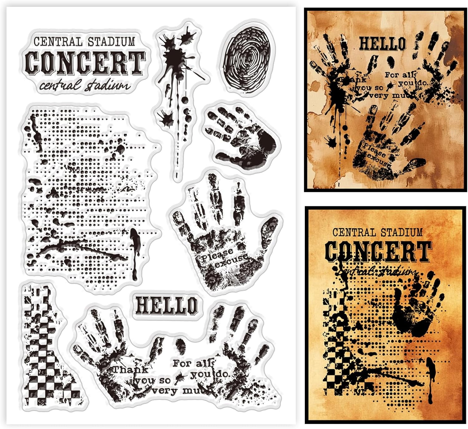 Vintage Handprint Clear Stamps Stain Background Silicone Clear Stamp ...