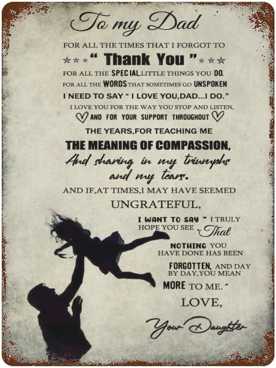 Vintage Hanging Plate to My Dad from Daughter Metal Tin Sign,Birthday ...