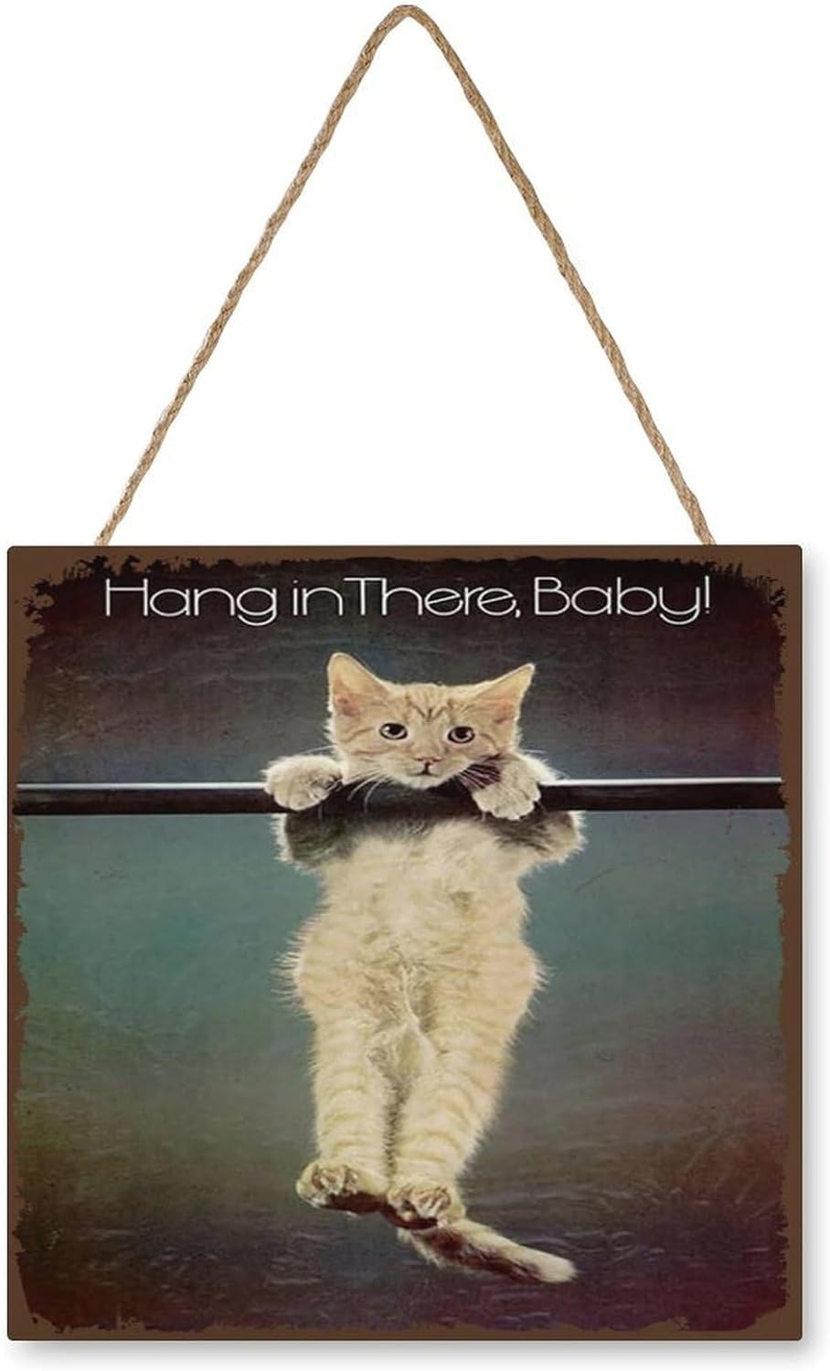 Vintage Hanging Wooden Signs Cat Wall Decor Hang in There,Baby Retro ...