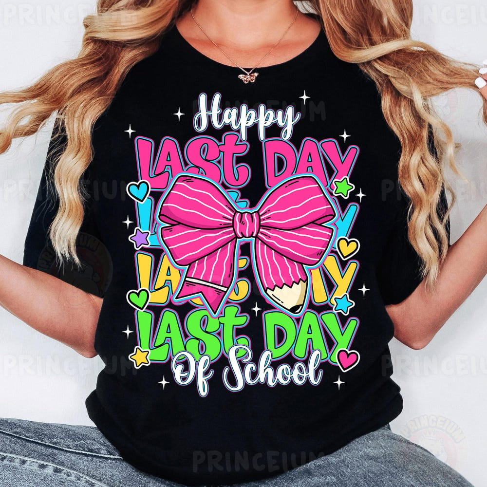 Vintage Happy Last Day Of School, Pink Bow Colorful Pencil, Fun Teacher ...