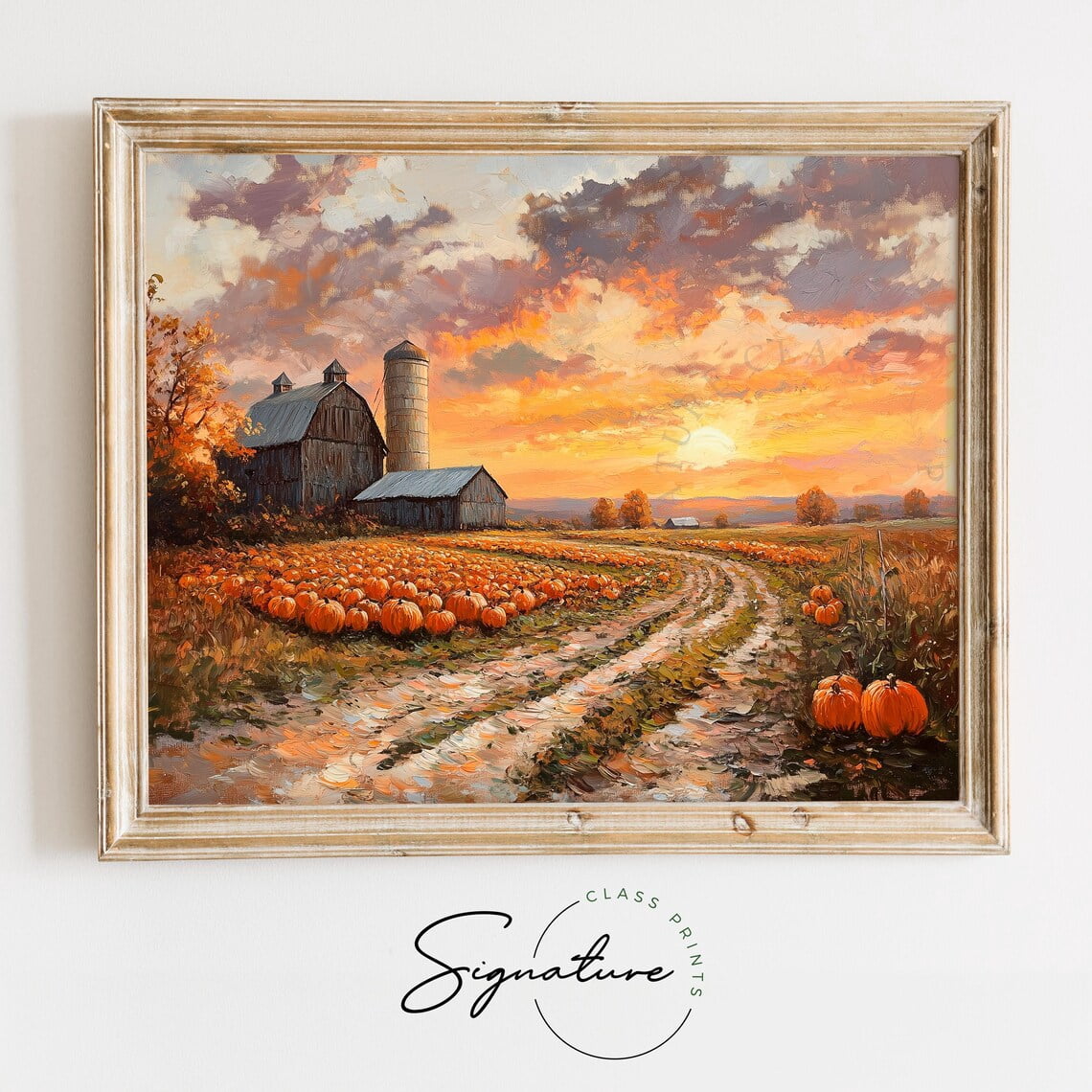 Vintage Harvest Farm Wall Art, Pumpkin Patch At Sunset Poster, Rustic ...
