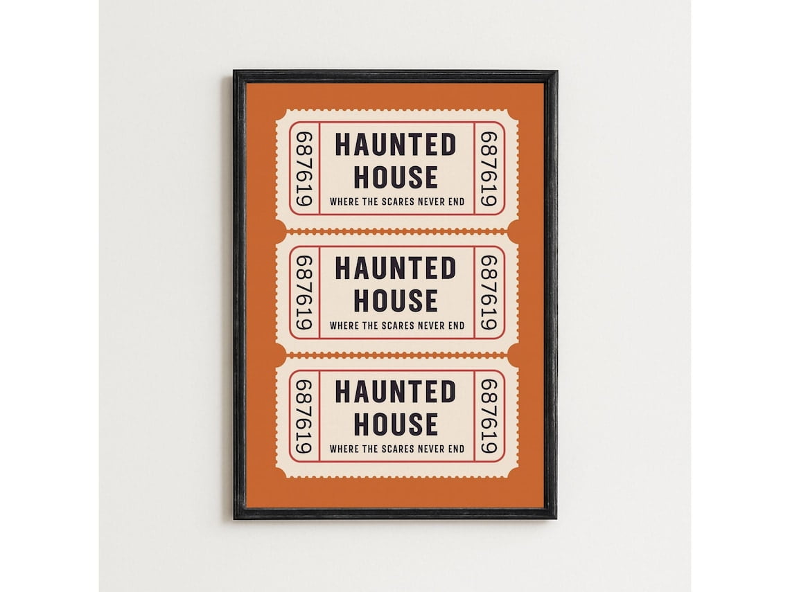 Vintage Haunted House Ticket Poster - Wall Art, Unframed Canvas Size ...