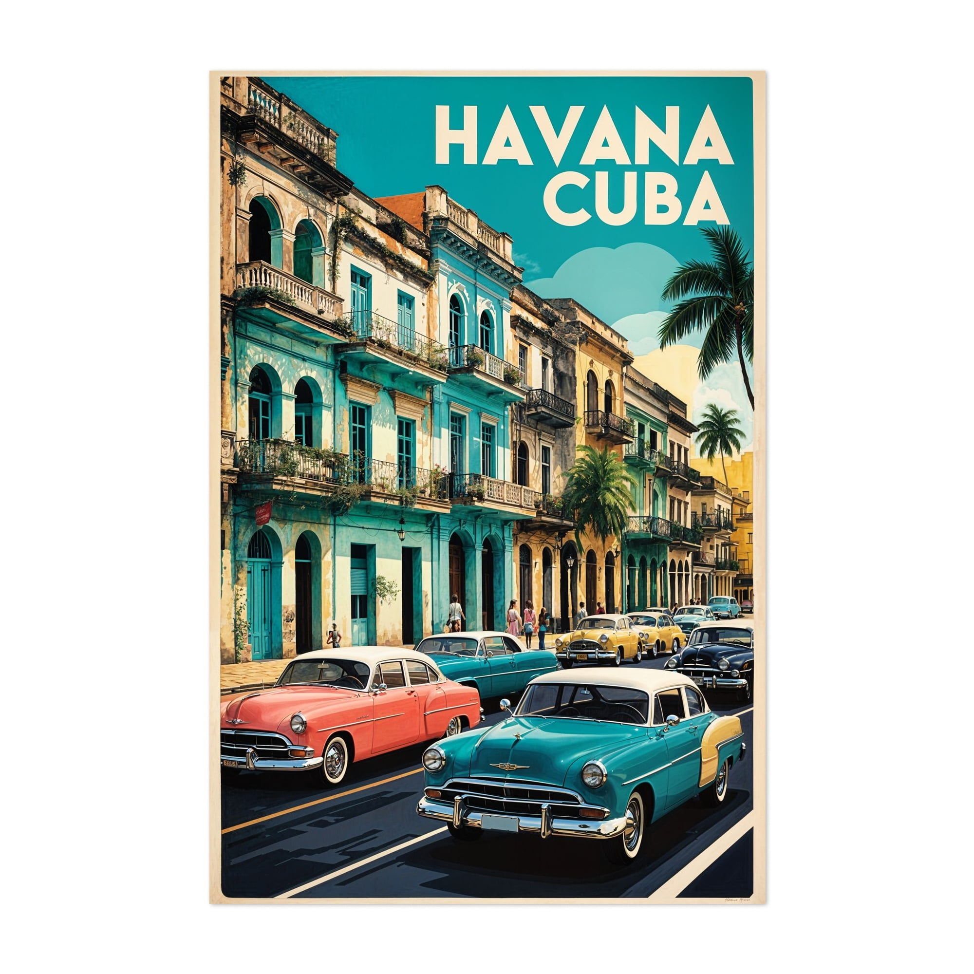 Vintage Havana Illustration | Retro Cuban Wall Art - Havana Cuba ...