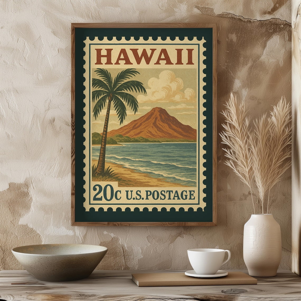 Vintage Hawaii Postage Stamp Poster Retro Hawaiian Travel Poster State ...