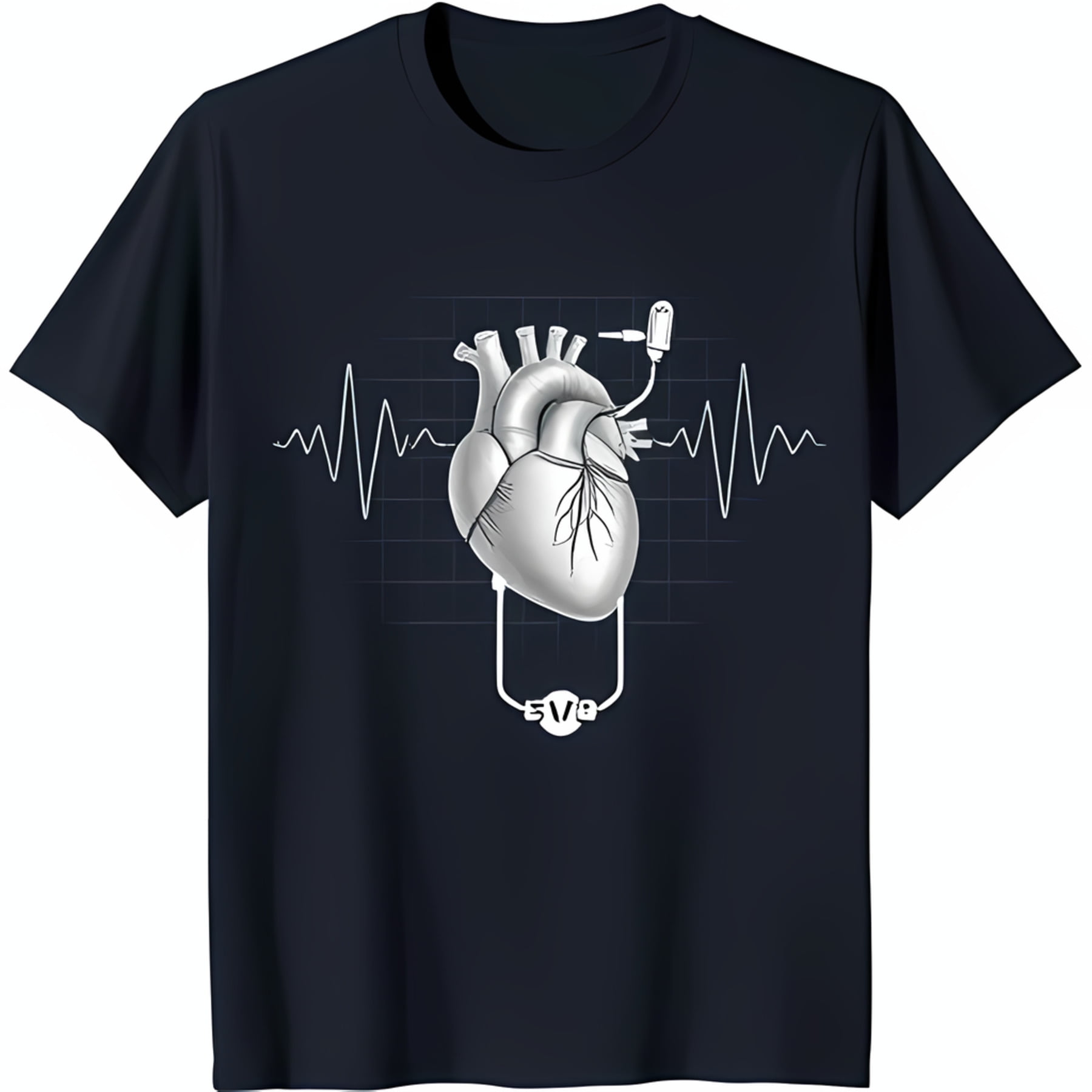 Vintage Heart Graphic T-Shirt with EKG Lines Blue Design - Walmart.com