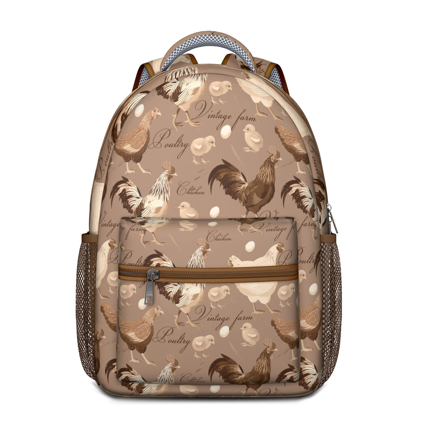 Vintage Hen Design Student Backpack - Waterproof Ergonomic Bookbag with ...